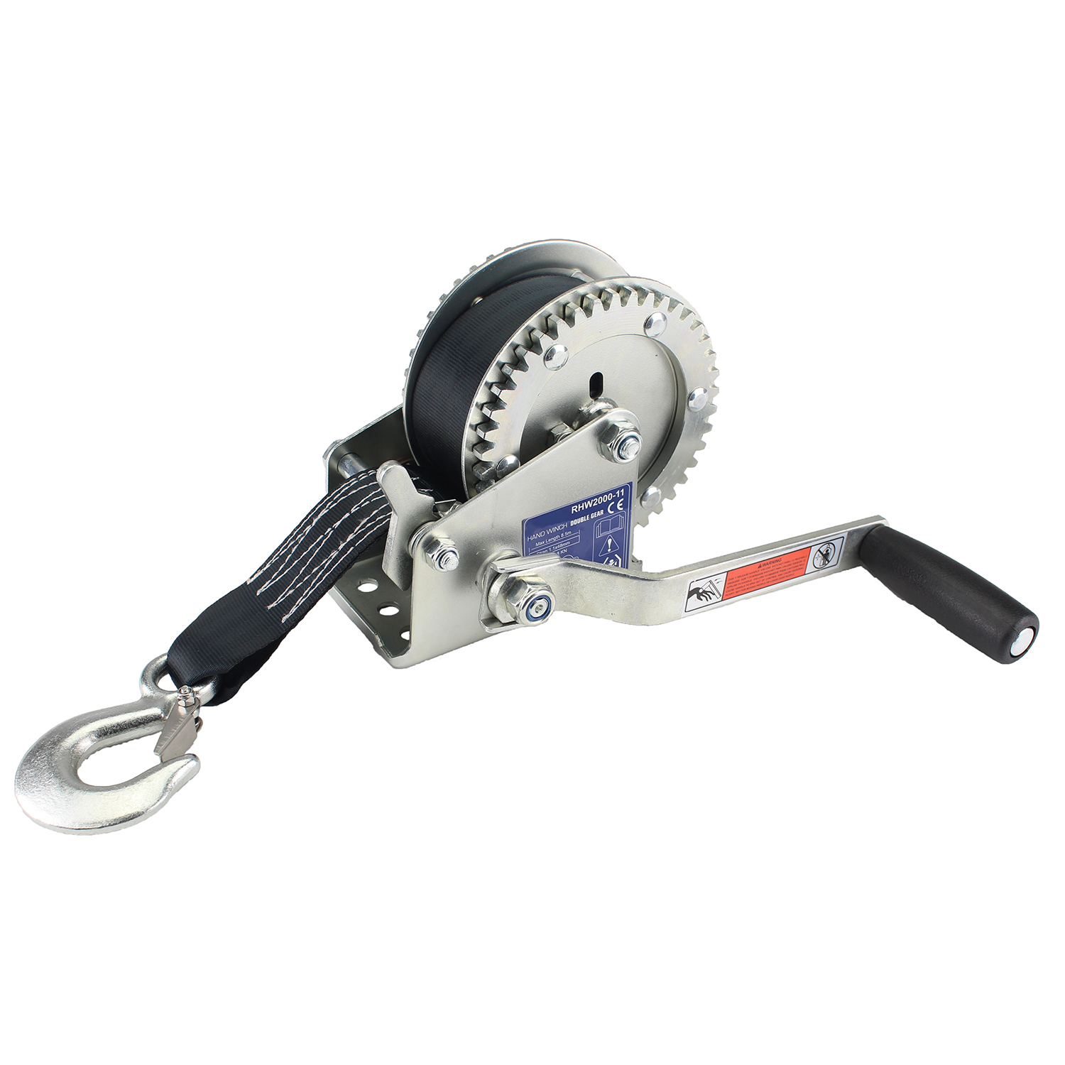 Hand Winch 2000lbs (907kg) Dual Gear 8m Strap