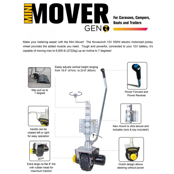 GEN3 Mini Mover 12V 550W Electric Motorised Jockey Wheel