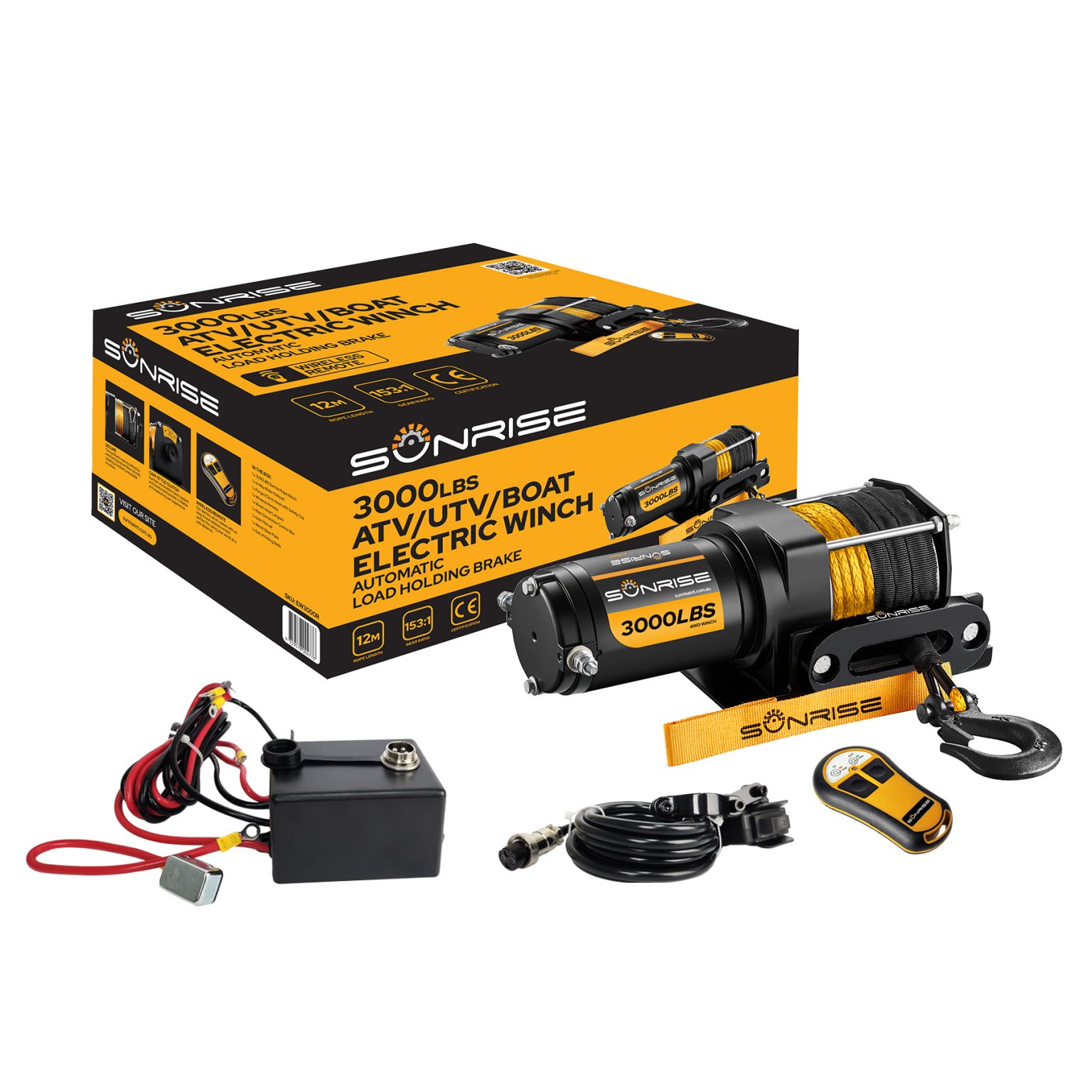 Electric Winch Trailer Car ATV UTV 3000lbs (1360kg) Wireless 12V 153:1 ...