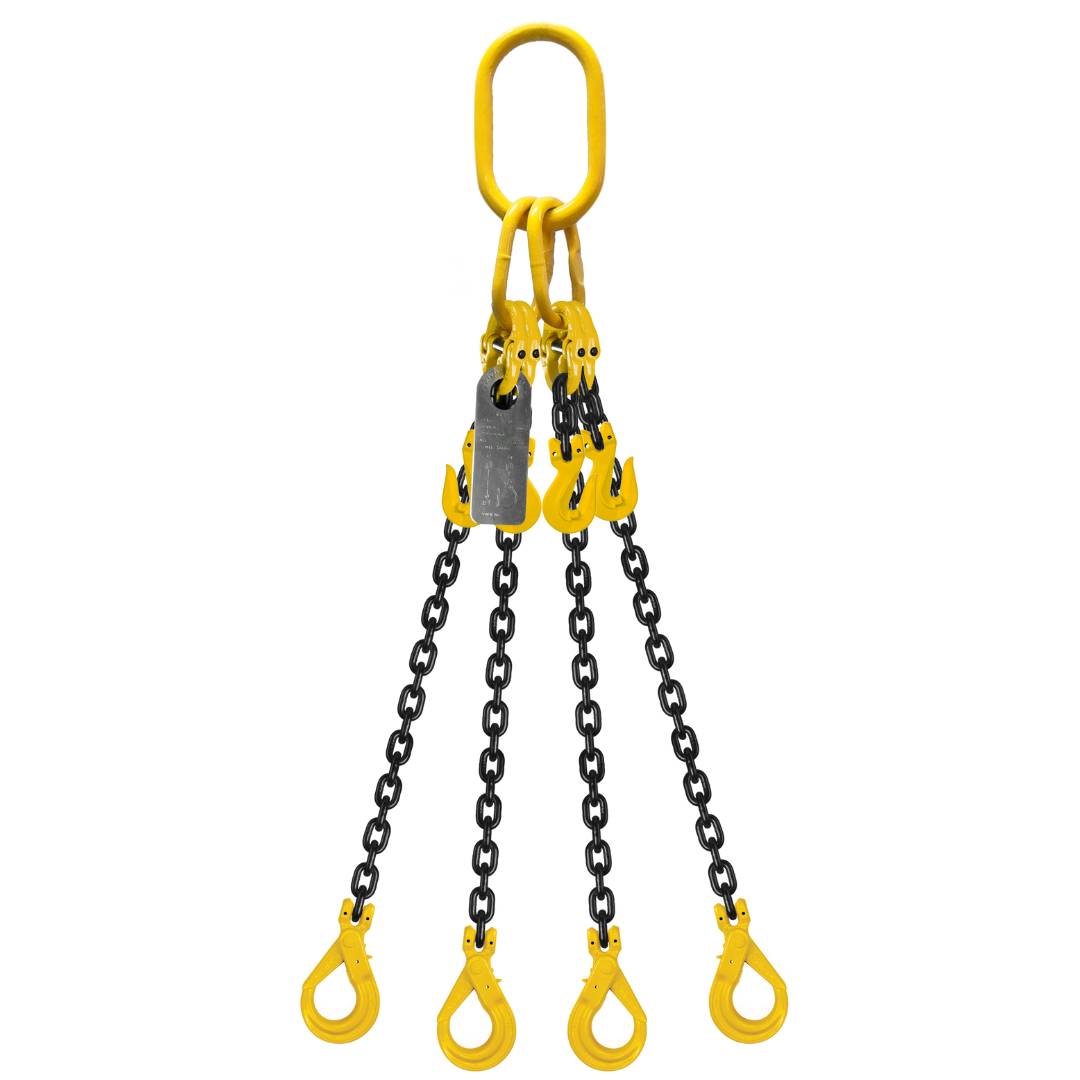 Grade 80 4-Leg Chain Sling with Shortening Grab Hook and Self Locking Hook